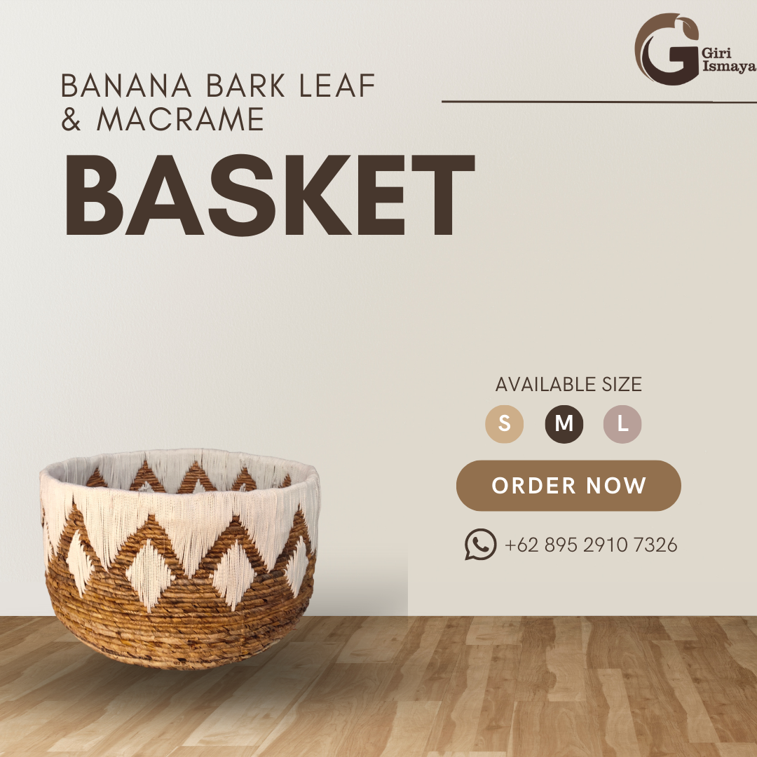 Basket Banana Bark Leaf With Macrame - GI 1 | Inaexport