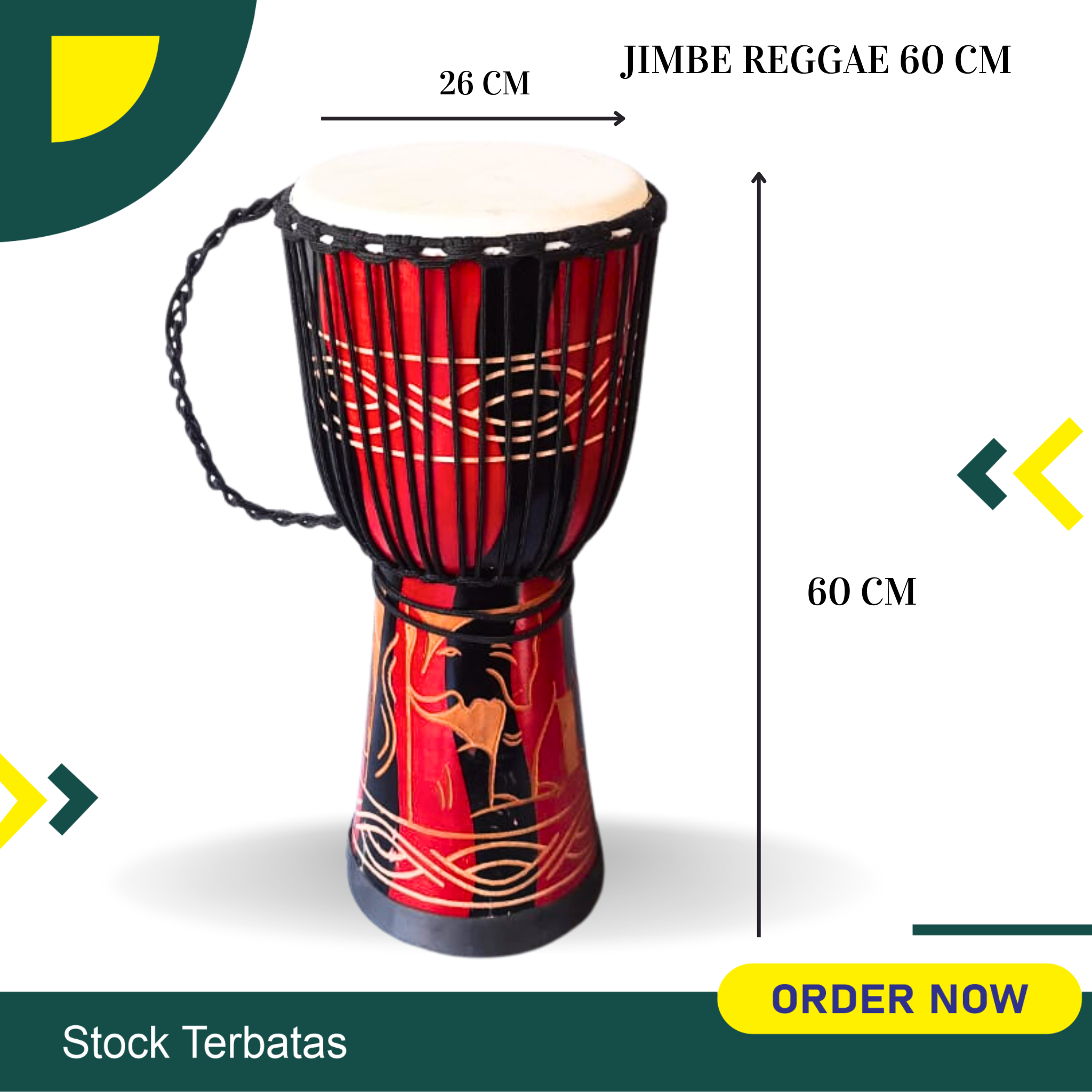 Jimbe Kendang 50 cm Special Edition Black Matte Genuine Leather | Inaexport
